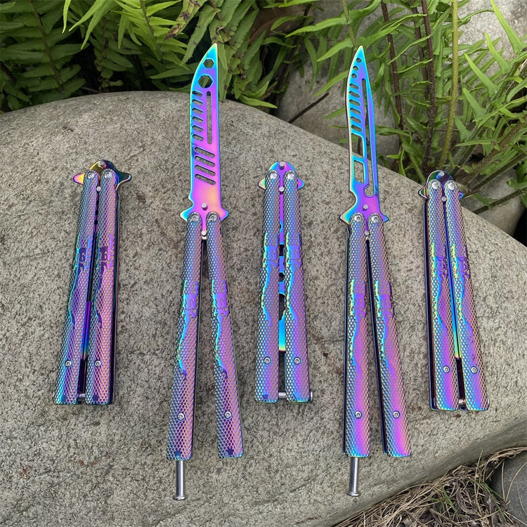 Stainless Steel Rainbow Color Scorpion Relief Blunt Blade Balisong ...
