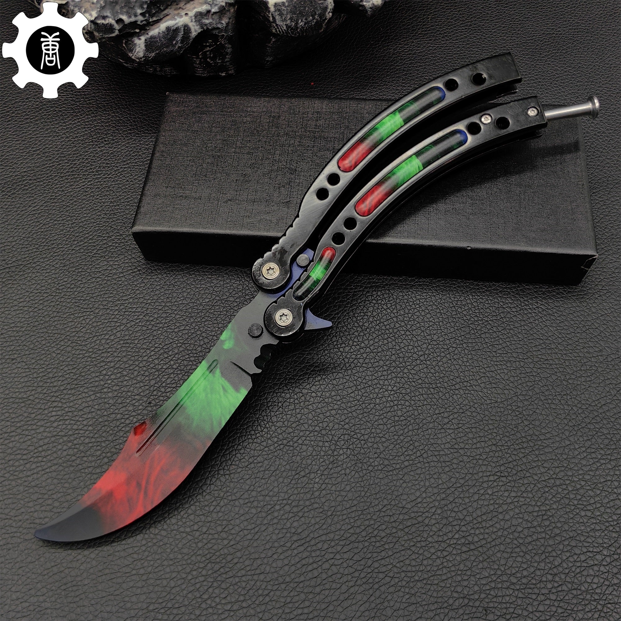 Game Butterfly Knife Green Red Pattern Metal Balisong Trainer – Leones ...