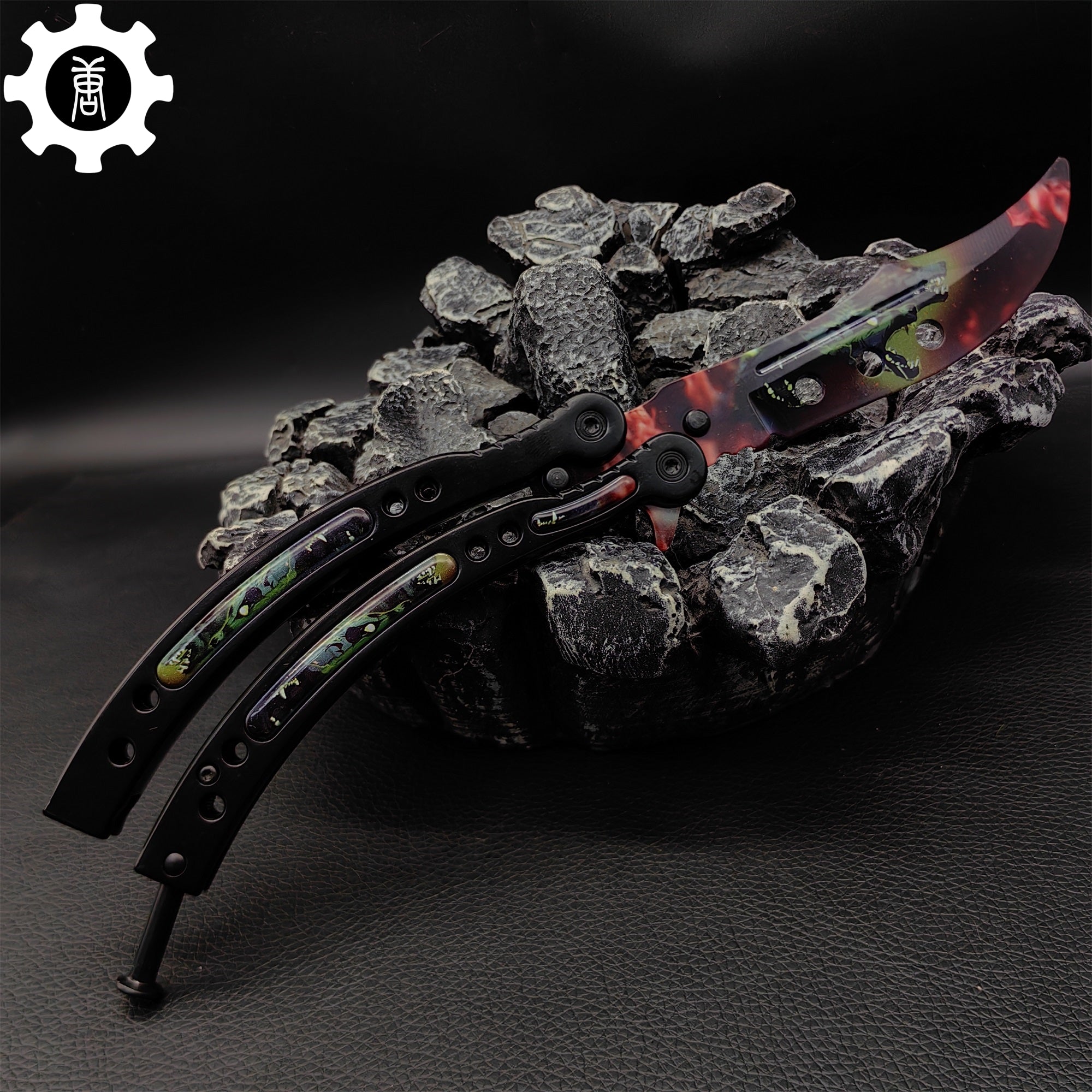 Metal Butterfly Knife Three Wolves Pattern Balisong Game Prop – Leones ...