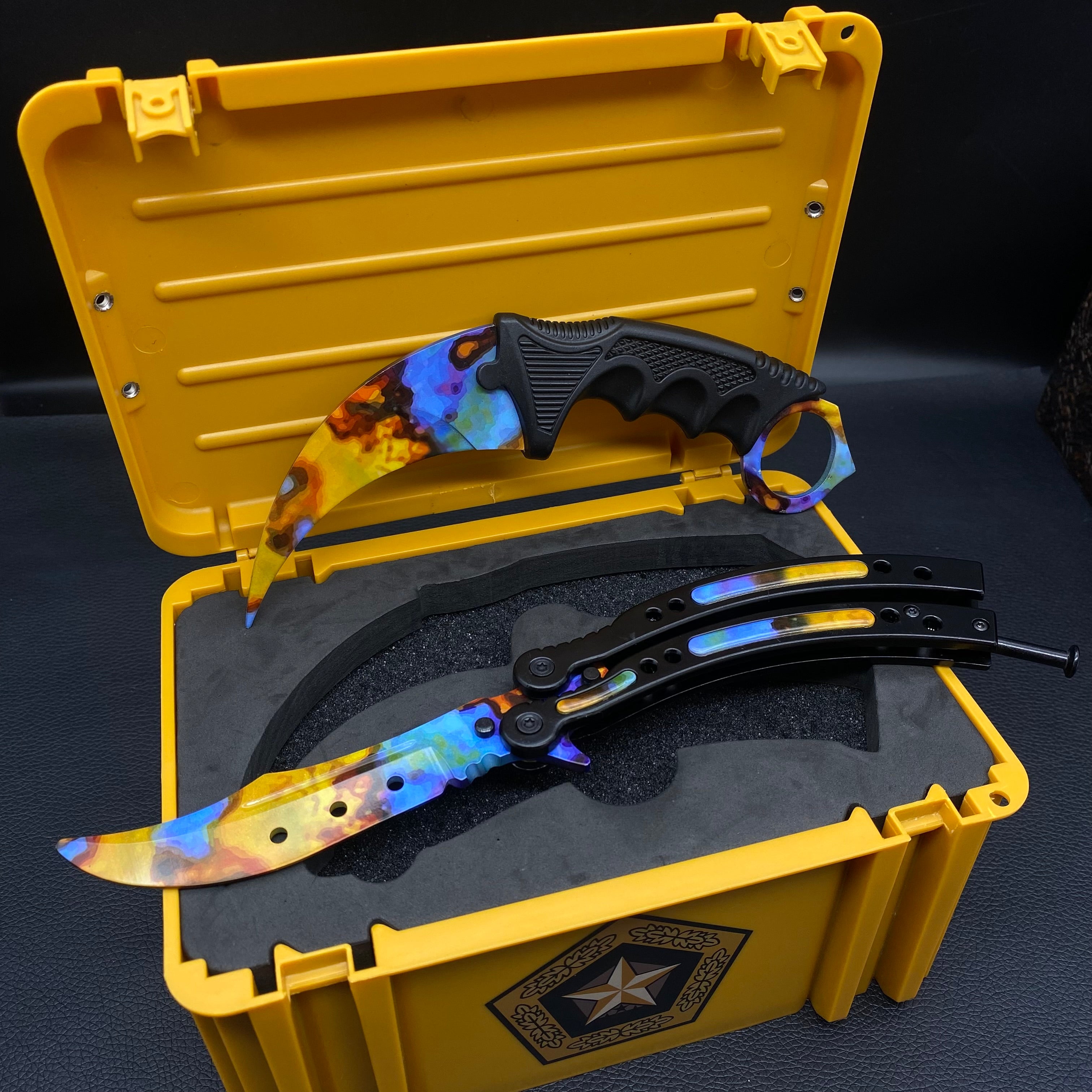 Case Hardened Blunt Blade Karambit Trainer & Balisong Butterfly Knife ...