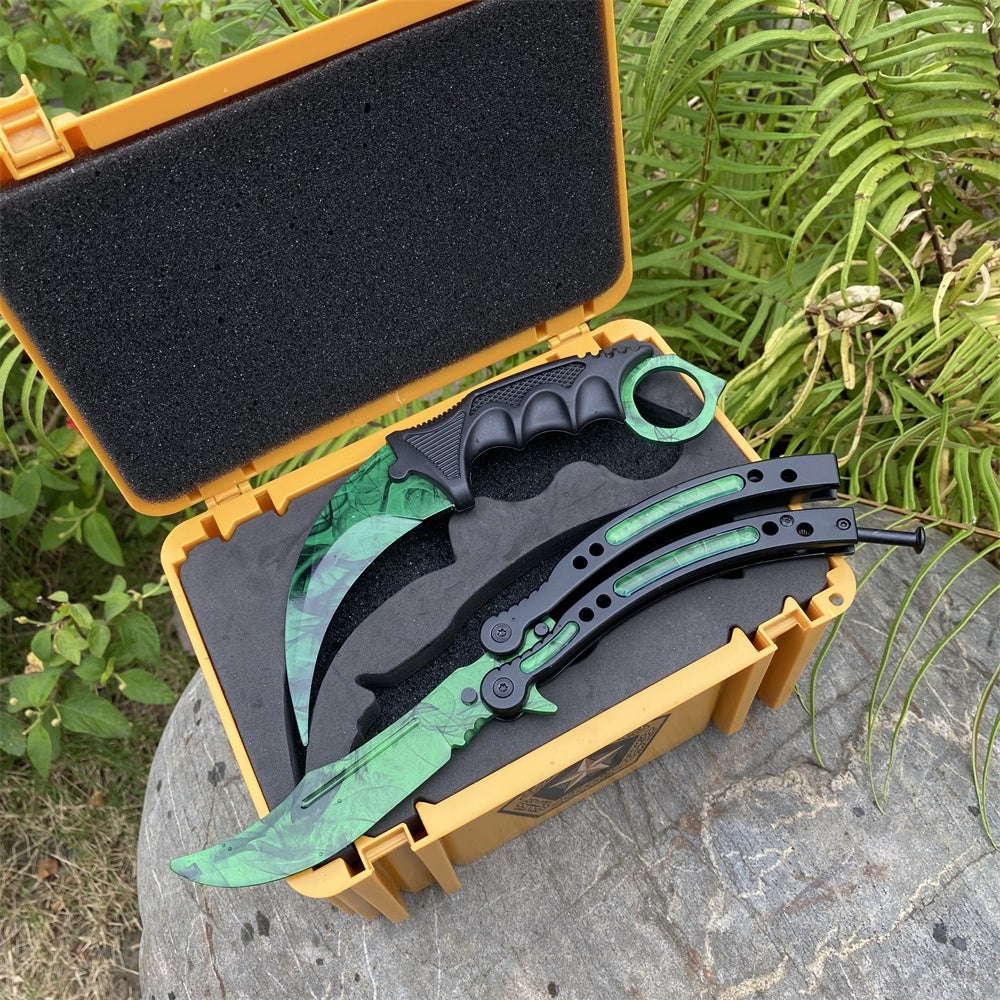 Gamma Doppler Blunt Blade Karambit Trainer & Balisong Butterfly Knife ...