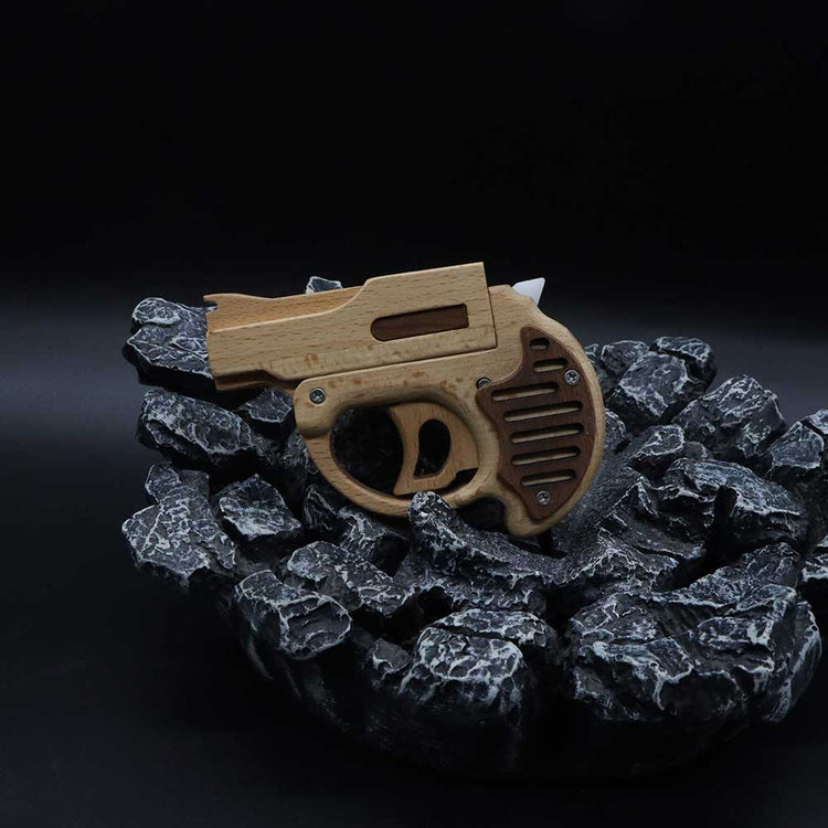Mini Revolver Rubber Band Gun Assembled Solid Wood Pistol Kids Toy Gun ...