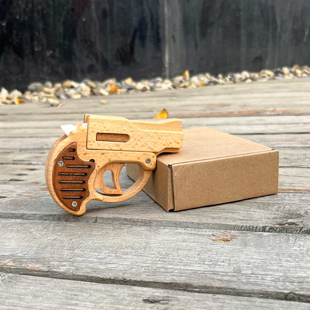 Mini Revolver Rubber Band Gun Assembled Solid Wood Pistol Kids Toy Gun ...