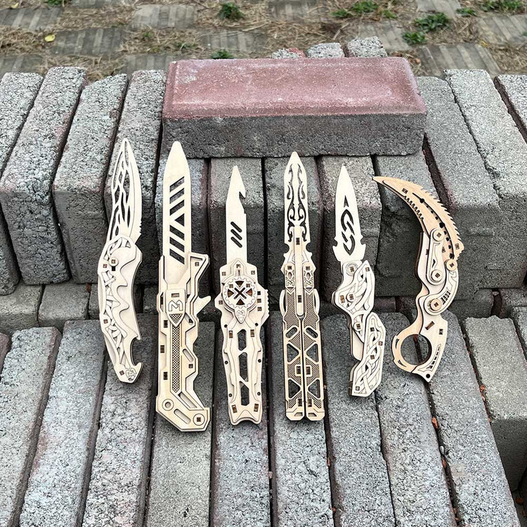6 Cool Wooden Knife Model Kit 3D Blade Puzzle Toy – Leones Marvelous Items